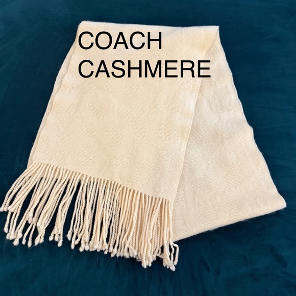 Coach | Accessories | Coach Cashmere Scarf Cream Fringe Logo Classic ...